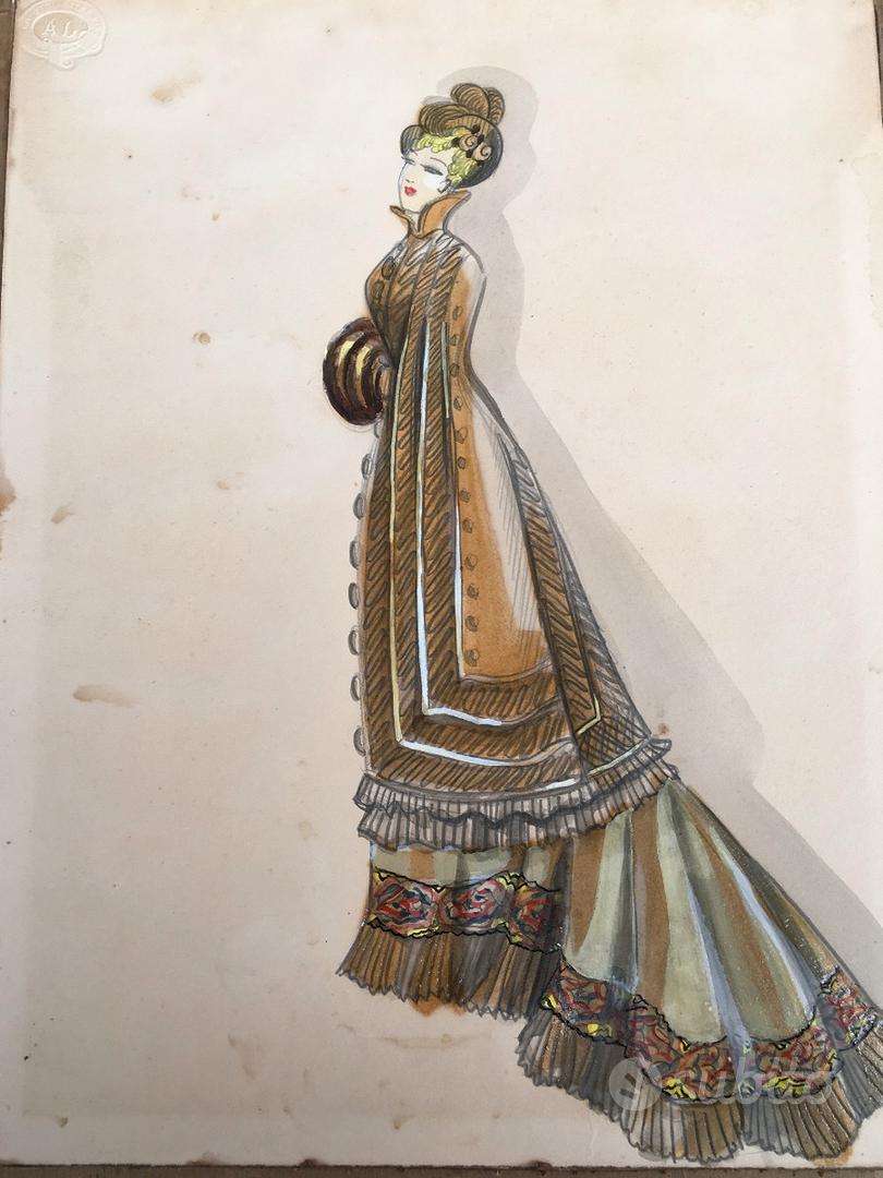 Scquarello su carta disegno di moda 1920 - Collezionismo In vendita a Roma