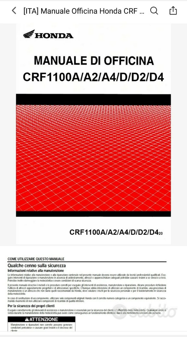 Manuale Officina Honda CRF 1100 Africa Twin 20/21 - Accessori Moto In ...