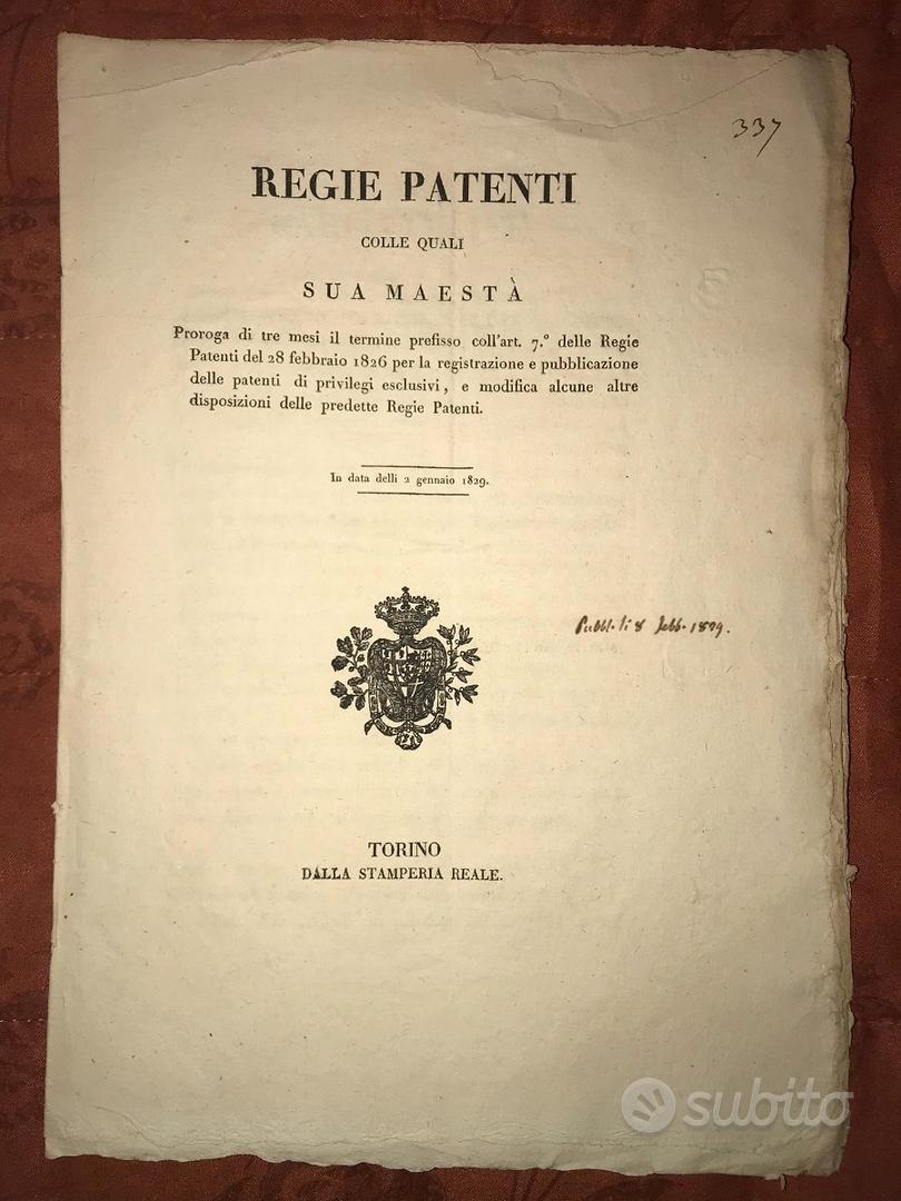Rarissimo antico documento Regie Patenti 1829 - Collezionismo In ...