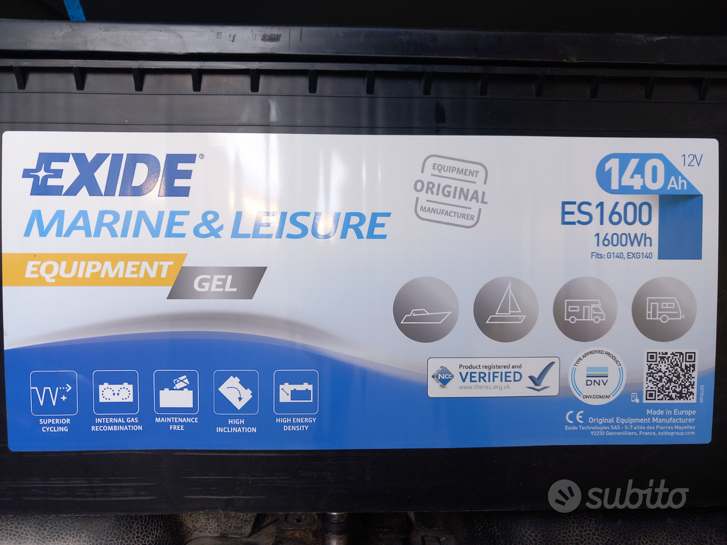 Batteria servizi gel Exide ES1600 140 Ah 12 V - Altri In vendita a Ravenna