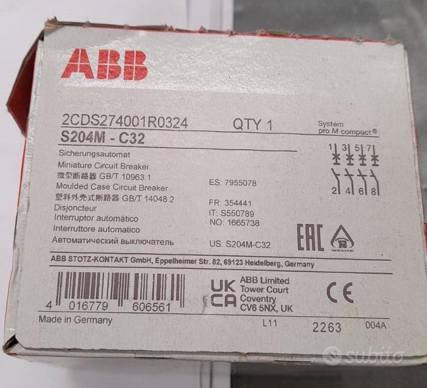 Interruttore magnetotermico 4 poli S204M C32 ABB - Giardino e Fai da te ...
