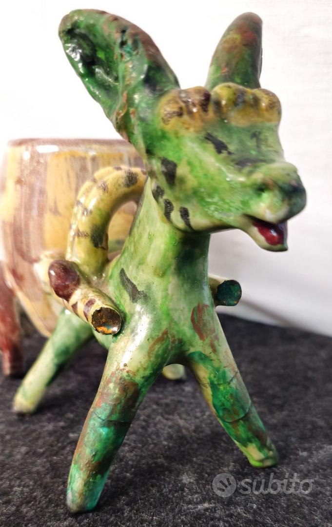 Antico asinello in ceramica vietrese- verde ramina - Collezionismo In ...