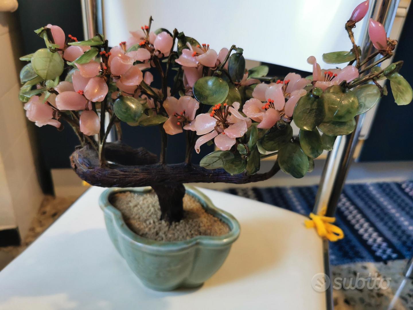 Vaso bonsai ceramica con fiori pesco in vetro - Collezionismo In ...
