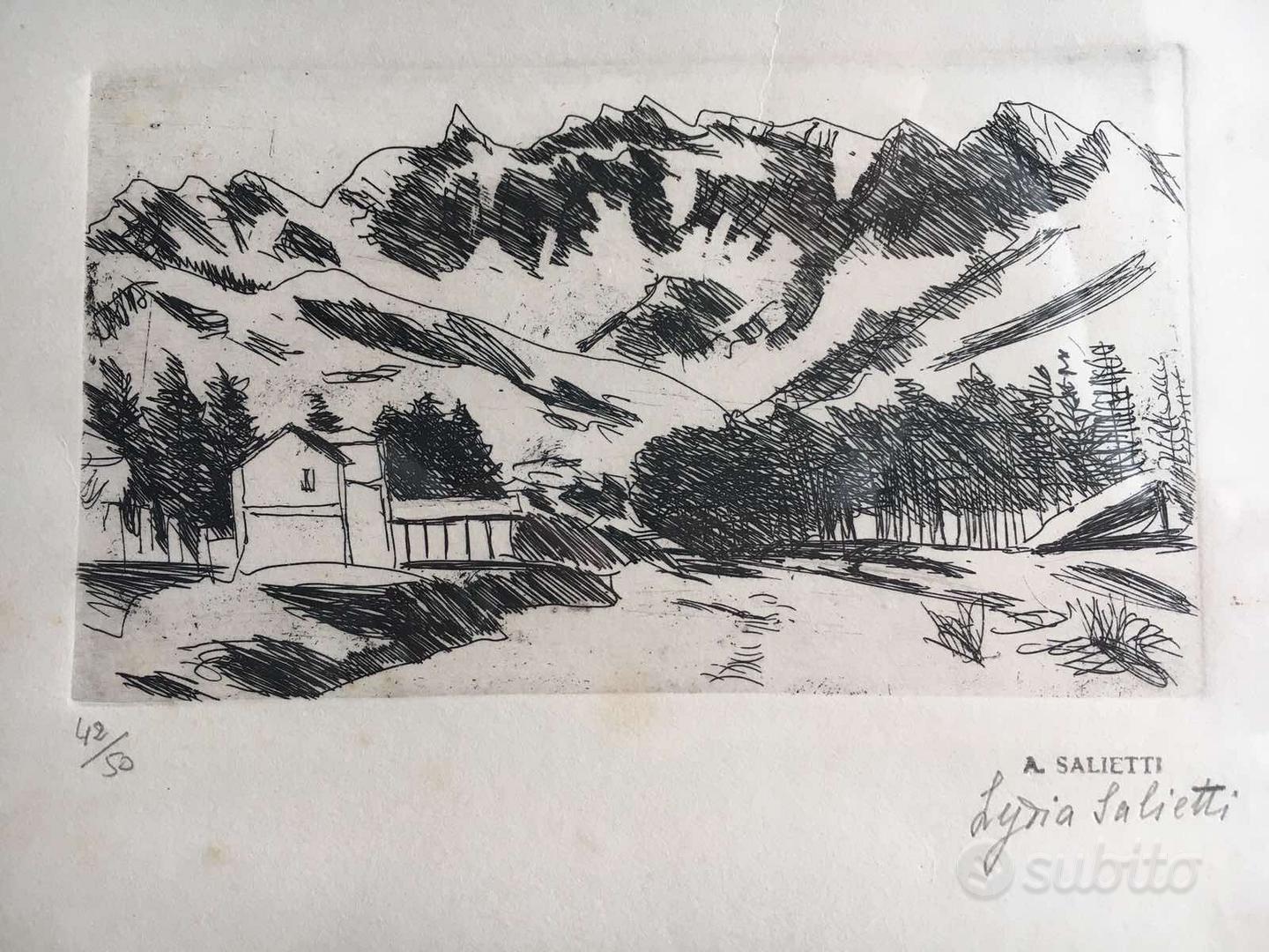 Acquaforte di Alberto Salietti -paesaggio alpino- - Collezionismo In ...