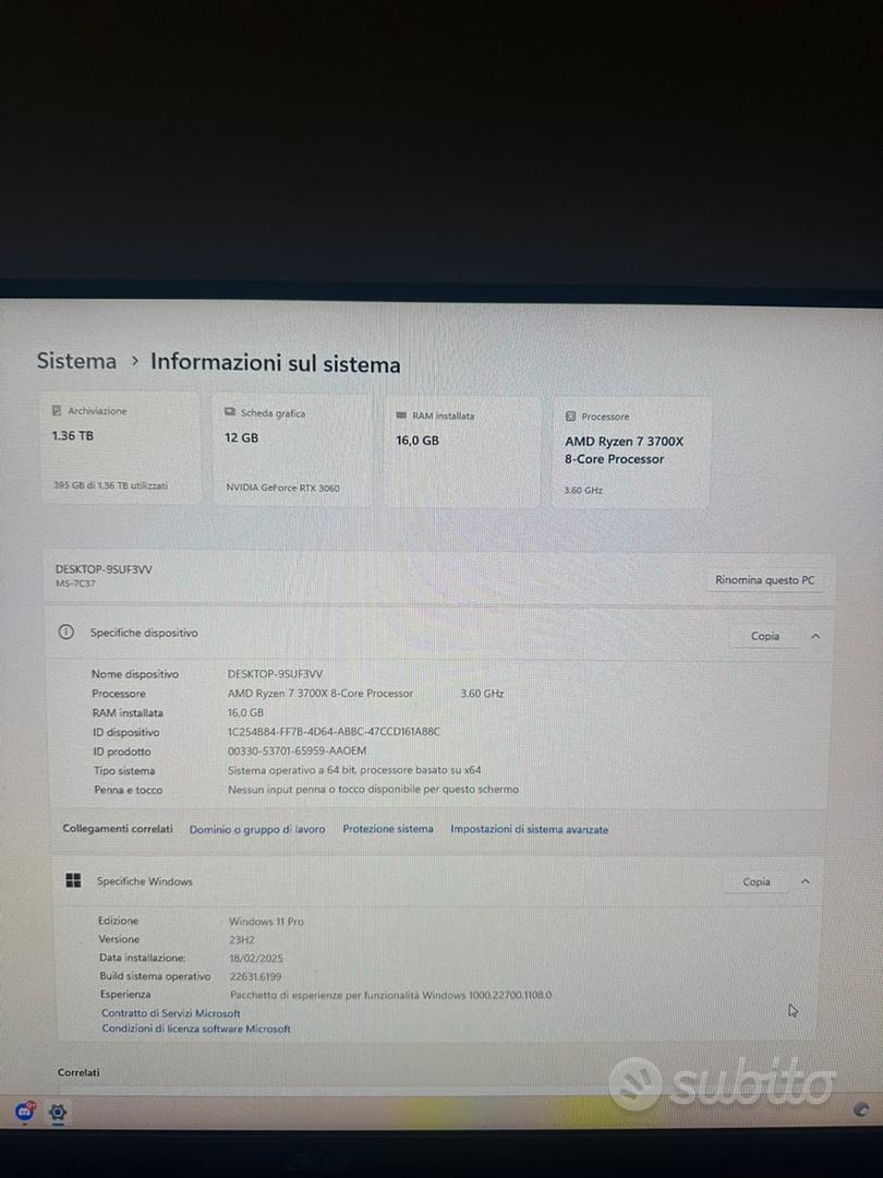 Pc gaming rayzen 7+RTX 3060+ monitor 240hz+apexpro - Informatica In ...