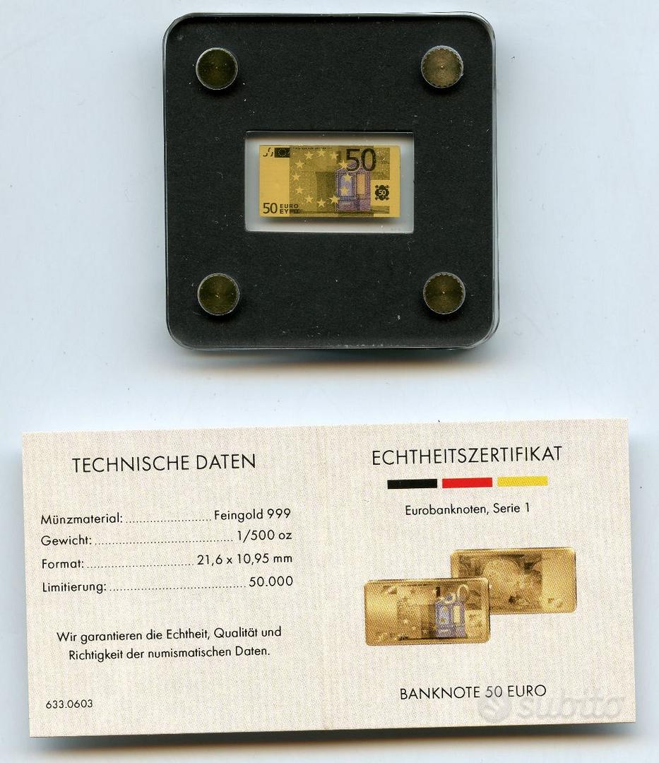 BANCONOTA 50 EURO LINGOTTO 1-500 OZ ORO 999,9 GAR. - Collezionismo In ...
