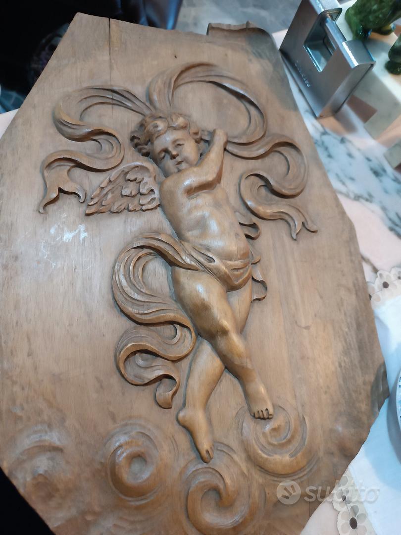 lastra legno intagliata con putto angelo - Collezionismo In vendita a ...