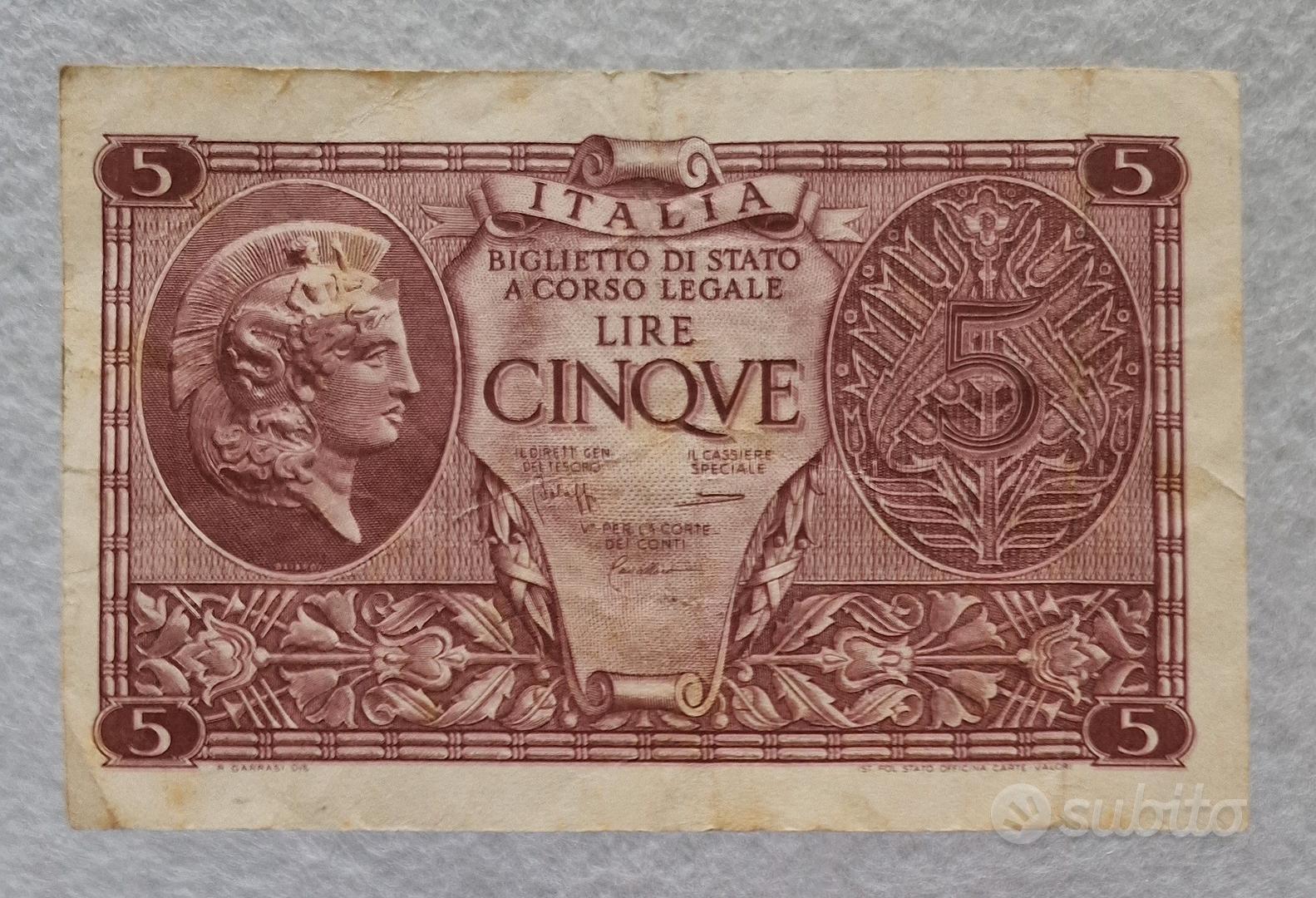 Banconota 5 Lire Luogotenenza “Atena Elmata” - Collezionismo In vendita ...