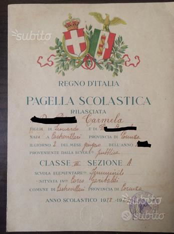 Antica pagella scolastica anno 1928 - Collezionismo In vendita a Lecco