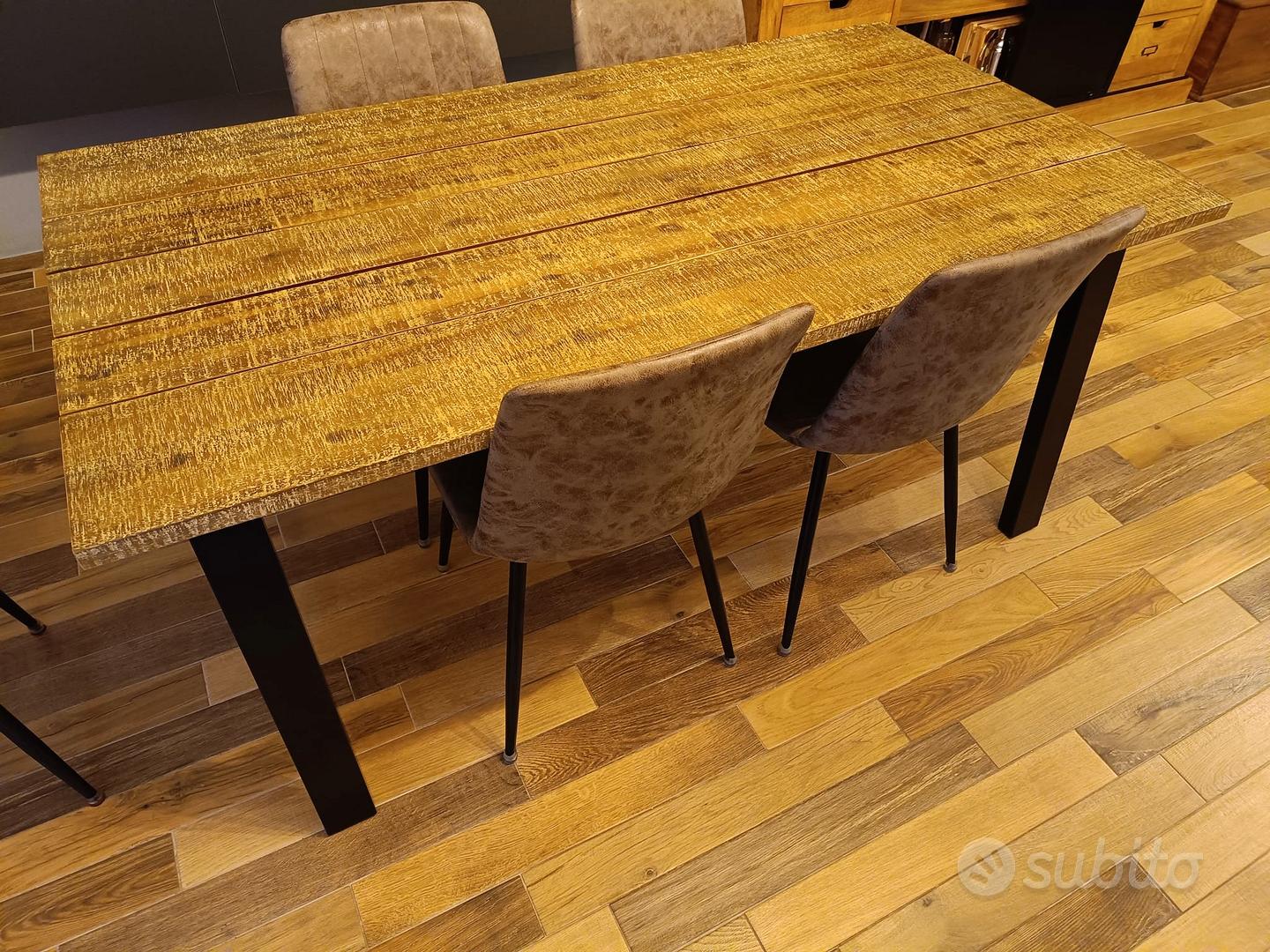 Tavolo legno acacia 170x90cm + 4 sedie similpelle - Arredamento e ...