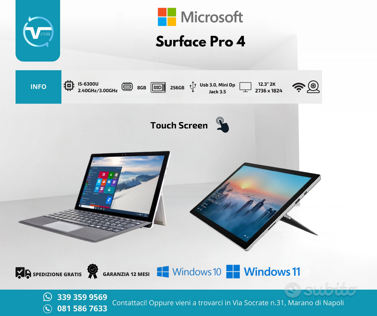 Subito - V-STORE PC S.R.L.S. - Microsoft Surface Pro4 i5-6300U 8Gb 256Gb SSD - Informatica In ...
