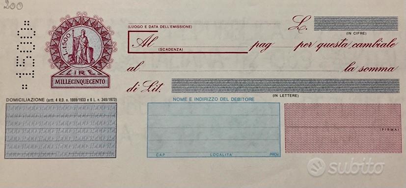 CAMBIALI in BIANCO - Collezionismo In vendita a Milano