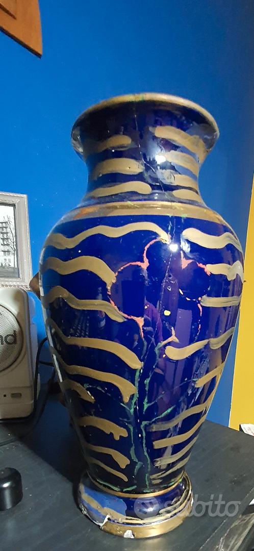 Vaso ceramica porcellan Richard Ginori blu e oro - Collezionismo In ...