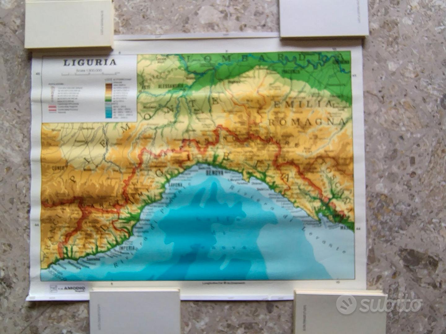 Carta murale fisico politica bifacciale Liguria. - Collezionismo In ...